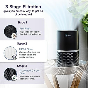 LEVOIT Air Purifiers for Home, HEPA Filter for Smoke, Dust and Pollen in Bedroom, Ozone Free, Filtration System Odor Eliminators for Office with Optional Night Light, 1 Pack, Black