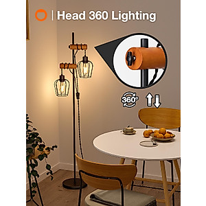 addlon Industrial Vintage Floor Lamp, Ajustable Farmhouse Floor Lamp, Wood Standing Lamp with Sturdy Base Rustic Tall Pole Light, Unique Tree Floor Lamps for Living Room Bedroom Office (2Bulb)