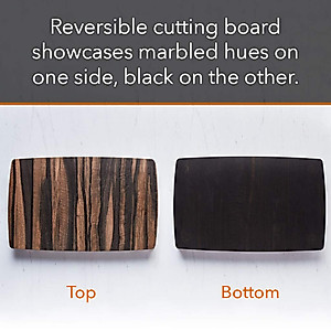 Stella Falone Reversible Wood Cutting Board Made of Solid West African Crelicam Ebony Wood – 18'' x 11.4'' X 1.6'', Heavy-Duty, Premium Serving Board with Carved Grip Edge – Includes Conditioning Oil