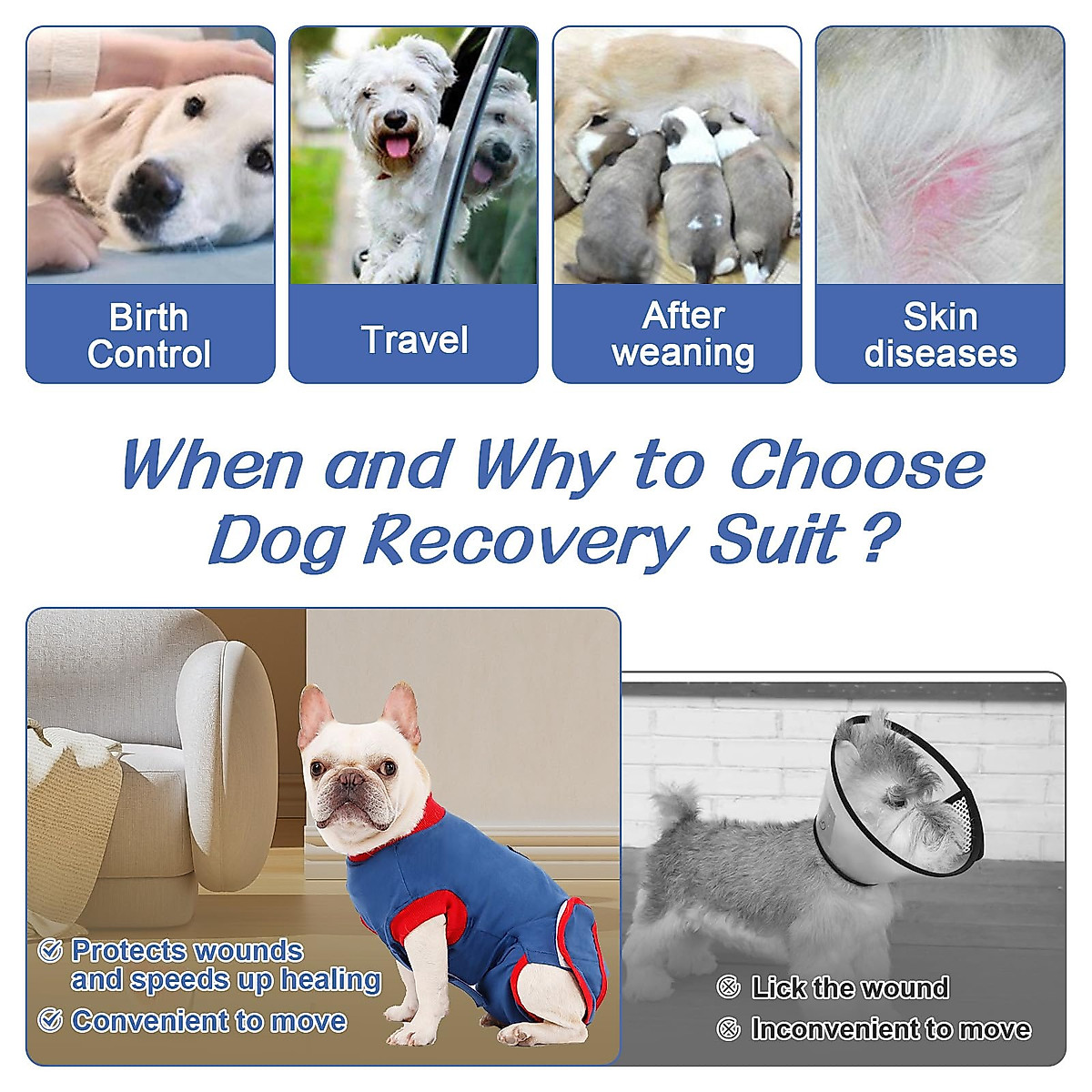 DOGLEMI Recovery Suit for Dogs Soft Breathable Dog Surgery Suit Elastic Cuffs Collar Cotton Lining for Belly Protection - Ideal for Spay Neuter Surgery Recovery Anti-Licking Wound, for Female Male Dog