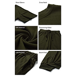 PRETTYGARDEN Women's Two Piece Outfit Short Sleeve Pullover with Drawstring Long Pants Tracksuit Jogger Set (A-black,Medium)