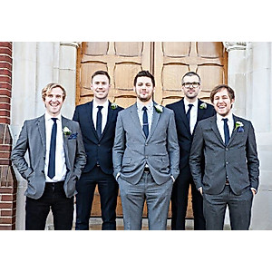 Mens Solid Navy Blue Tie Classic 3.4" width Necktie and Pocket Square Set with Gift Box by HISDERN,Navy Blue,One Size