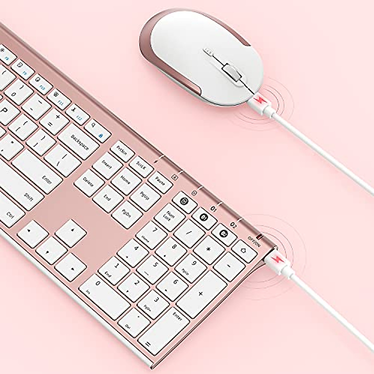Bluetooth Keyboard Mouse, Multi-Device Wireless Keyboard Mouse Combo, Ultra Slim, Rechargeable, Dual-Mode(Bluetooth 4.0 + USB), for Windows/Mac OS (Rose Gold)