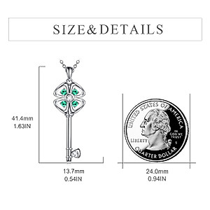 St. Patrick's Day Four Leaf Clover Necklaces Sterling Silver Wiccan Key Jewelry Irish Good Luck Gift for Women(Four Leaf Clover)