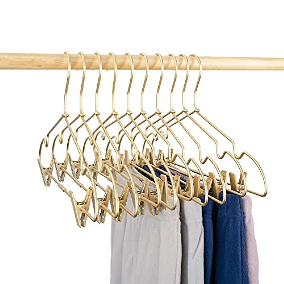 Koobay 12.6" Children Gold Clothes Hangers with Clips,10-Pack ,Coat Clothes Hangers, Standard Suit Hangers, Saving Space