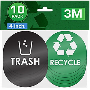 Pixelverse Design Recycle Trash Bin Logo Sticker - 4" x 4" - Organize & Coordinate Garbage Waste from Recycling - Great for Metal Aluminum Steel or Plastic Trash Cans - Indoor & Outdoor (10 Pack)