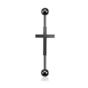 Pierced Owl 14GA Centered Cross 316L Surgical Stainless Steel Industrial Barbell (Black)