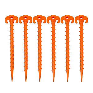 Hikemax Spiral Plastic Tent Stakes 15 Pack - 10 Inch Heavy Duty Beach Tent Pegs Canopy Stakes - Essential Gear for Camping, Backpacking, Gardening and More