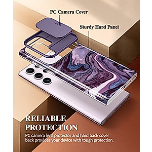 GVIEWIN Compatible with Samsung Galaxy S23 Ultra Case with Slide Camera Cover, [Military Grade Drop Protection] Slim Marble Shockproof Protective Phone Case Fit S23 Ultra 5G 6.8" (Quicksand/Purple)