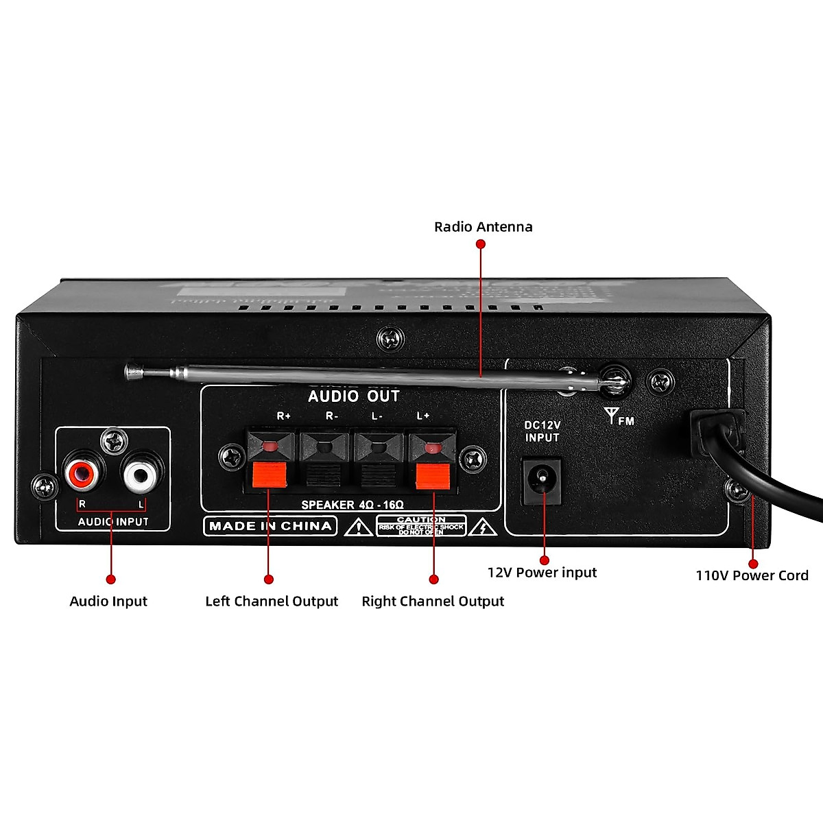 SOBATTY Home Audio Receivers & Amplifier HiFi Bluetooth Stereo Audio Amplifier Max 300Wx2 Wireless Bluetooth 5.0, RMS 40Wx2 Power Amp 2 Channel Stereo Receiver for Home Theater Speaker (BLACK1)