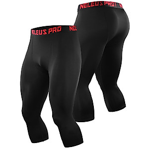 NELEUS Men's 3 Pack Running Capri Leggings Athletic Compression Short,6057,Black,Grey,White,M
