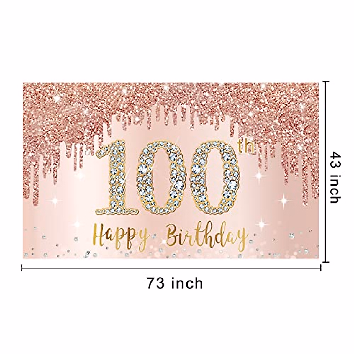 Happy 100th Birthday Banner Backdrop Decorations for Women, Rose Gold 100 Birthday Party Sign Supplies, Pink 100 Year Old Birthday Poster Background Photo Booth Props Decor
