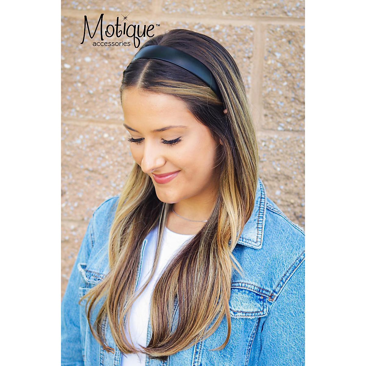 Motique Accessories 1 Inch Vegan Leather Headband for Women and Girls (Black)