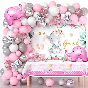Winrayk Elephant Baby Shower Decorations for Girl Pink Elephant Balloon Garland Arch Kit It's a Girl Backdrop Tablecloth Star Elephant Foil Balloon, Toddler Birthday Party Girl Baby Shower Decorations