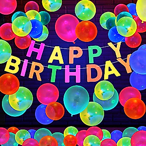 Neon Glow Party Balloons Glow in the Dark Balloons 12 Inch UV Latex Blacklight Balloons for Fluorescent Party Supply (60)