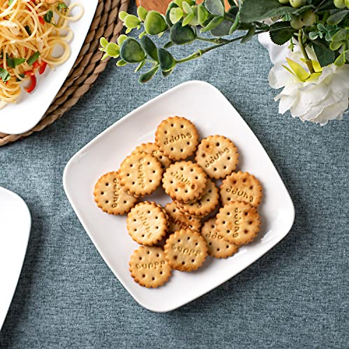 DELLING Appetizer Plates - 6.5 in Ceramic Small Plates for Dessert -Square Serving Plates - White Kitchen Dinnerware Dishes Set for Snacks, Appetizer, Side Dishes- Serving Platter Set of 6