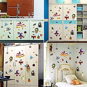 Happy Halloween Stickers Kids Bedroom Decor Indoor Outdoor Removable Wall Decals Window Art Decoration Vinyl Witch Bat Spider Vampire for Boys Girls Room