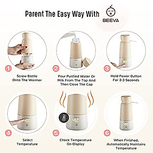 2-in-1 BEEVA Portable Baby Bottle Warmer for Breastmilk/Baby Formula, Ideal for Travel, with USB Charger, 4 Temperature Settings & Digital Display, Accurate Heating,with Travel Bag