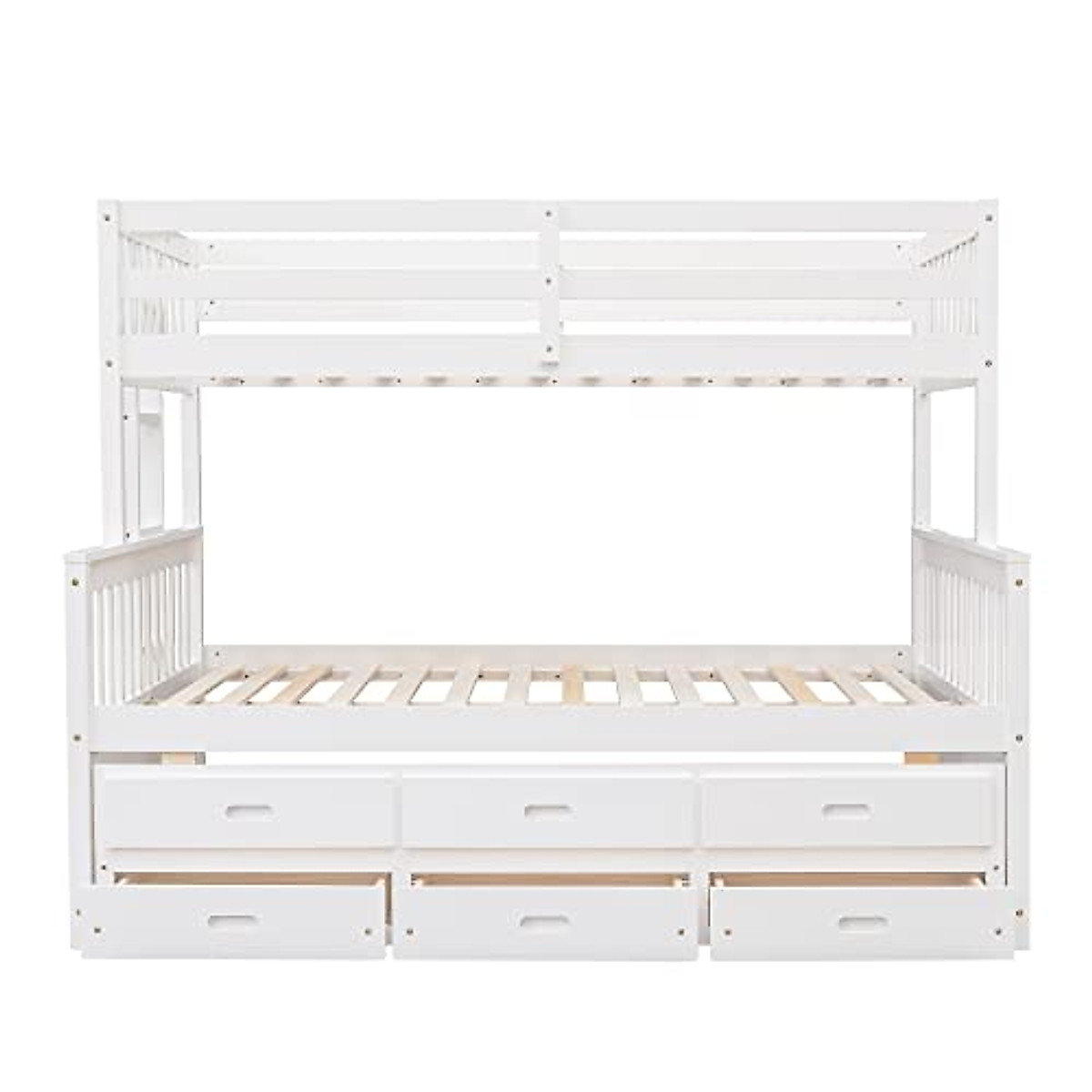 Harper & Bright Designs Twin Over Full Bunk Bed with Twin Size Trundle and 3 Storage Drawers, Separable Bunk Beds Twin Over Full Size, Wood Bunk Bed Frame for Kids Teens Boy & Girls (White)