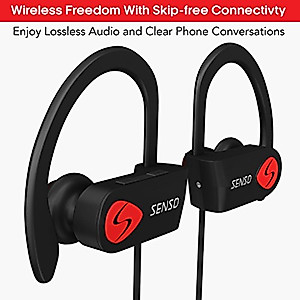 Senso Bluetooth Headphones, Best Wireless Sports Earbuds w/Mic IPX7 Waterproof HD Stereo Sweatproof Earphones for Gym Running Workout Noise Cancelling Earphones Earbuds Noise Cancelling Headsets