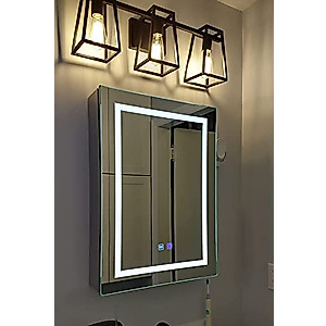 Chende Bathroom Medicine Cabinets with Lights, Stainless Steel Lighted Wall Cabinet with Mirror and Defogger, 20"X28" Bathroom Mirror Cabinet with LED Lights