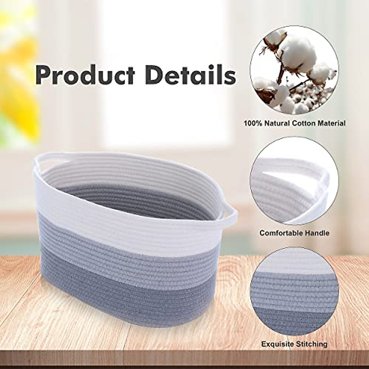 Bienvoun Cotton Rope Storage Baskets - 3 Packs Woven Storage Bins with Handle, Toy Storage Baskets, Blanket Baskets for Toy Storage, Blanket Storage, Book Storage(Grey)