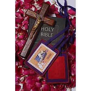 Wool Scapulars Catholic - Purple Scapular of Benediction and Protection - Scapular of Marie Julie Jahenny - Scapulars Catholic Necklace - Escapularios Catolicos Purple Scapular