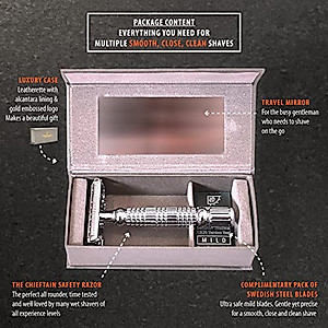 Double Edge Safety Razor by VIKINGS BLADE, Fat & Short Handle, Swedish Steel Blades Pack + Luxury Case. Twist to Open, Heavy Duty, Reduces Razor Burn, Smooth, Close, Clean Shave (Model: The Chieftain)