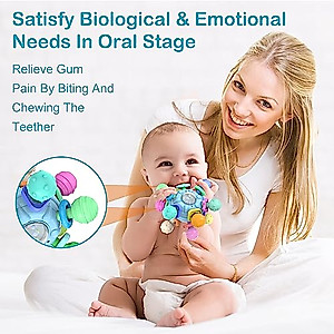 Baby Teething Teether Toys 6 to 12 Months: Teether Toys for Baby 6-12 Months | Baby Toys 0 to 6 Months Baby Teething Ball Toy 0-3 Month Rattle Sensory Infant Toys for 0-3-6-12 Months Baby (Blue)