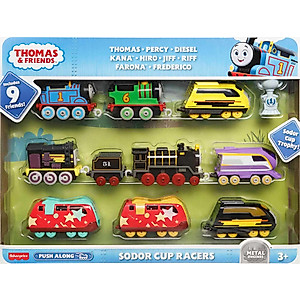 Thomas & Friends Diecast Toy Trains Sodor Cup Racers Set of 9 Push-Along Engines for Preschool Pretend Play Kids Ages 3+ Years