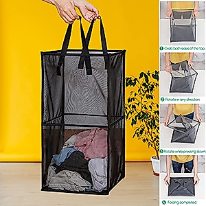 2 PC Folding Mesh Laundry Basket Dorm Laundry Bag Mesh Laundry Hamper Foldable Collapsible Laundry Tote Mesh Baskets Portable Mesh Carrier Pop Up Hamper for Laundry Room, Apartment(Grey, 2 Layer)