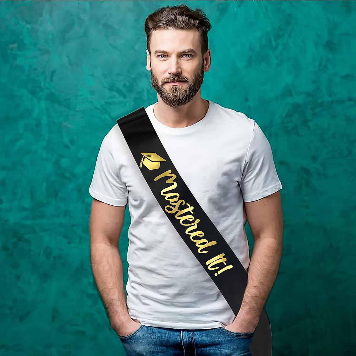 MUMUNN Mastered it Sash for Congrats Grad, Class of 2024 Finally Graduated Cheerleader Senior Graduated Sash for Graduation Party Supplies Favors, Black Gold