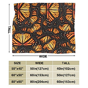 LIVE & LOVE Microfleece Blanket Throw Blanket Heaps of Orange Monarch Butterflies Printed Ultra Soft Lightweight Cozy Warm Microfiber Fuzzy Blanket for Bed Couch Living Room All Seasons