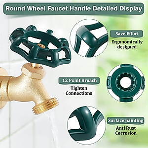 Dreyoo 2 Pack Outdoor Faucet Handles, 0.43" Round Stem Hole Faucet Handle Compatible with LASCO 01-5109, Round Wheel Handle Fits Most 3/8" Shaft Sillcock Valve Stems (12 Point Broach, Green)