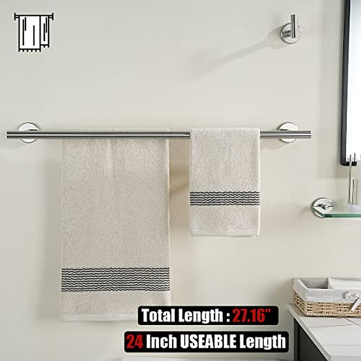 JQK Bathroom Hardware Set, 5-Piece Bath Towel Bar Accessory Set Brushed Steel Towel Rack Holder Wall Mount, BAS105-BN