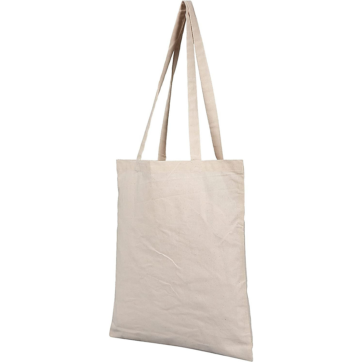 JUCOS Reusable Blank Tote Bags - 5 Pack Convenient Spacious 100% Cotton Grocery Bag With LONG Handles For Daily Essentials | 5Oz Lightweight And Eco-Friendly For Multi-Purpose Use 13X14 Inch