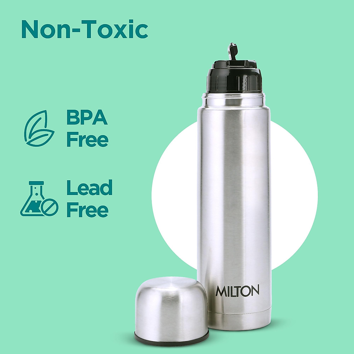 Milton Thermosteel Flip Lid 750, Double Walled Vacuum Insulated Thermos 750 ml | 25 oz | 24 Hours Hot and Cold Water Bottle with Cover, Stainless Steel, BPA Free, Leak Proof | Silver