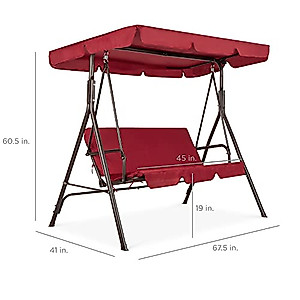 Best Choice Products 2-Person Outdoor Patio Swing Chair, Hanging Glider Porch Bench for Garden, Poolside, Backyard w/Convertible Canopy, Adjustable Shade, Removable Cushions - Burgundy