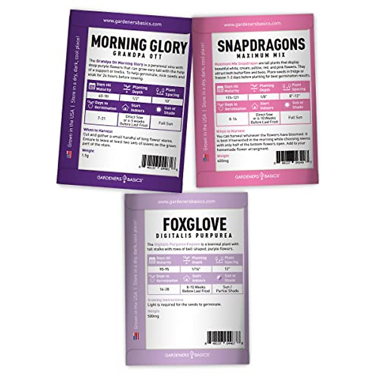 Hummingbird Seeds for Planting Outdoors Flower Seeds (5 Variety Pack) Zinnia, Foxglove, Lupine, Morning Glory, Snapdragons Varieties for Bees, Pollinators Wildflower Seed by Gardeners Basics