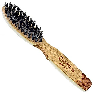 Giorgio GBRD1 Small Travel Men's Mustache and Beard Brush, Natural Boar Bristle for Flawless Shaping and Grooming. Ergonomic Grip Wood Handle. Dry or Wet, Distributes Oils and Balms to Soften Beard