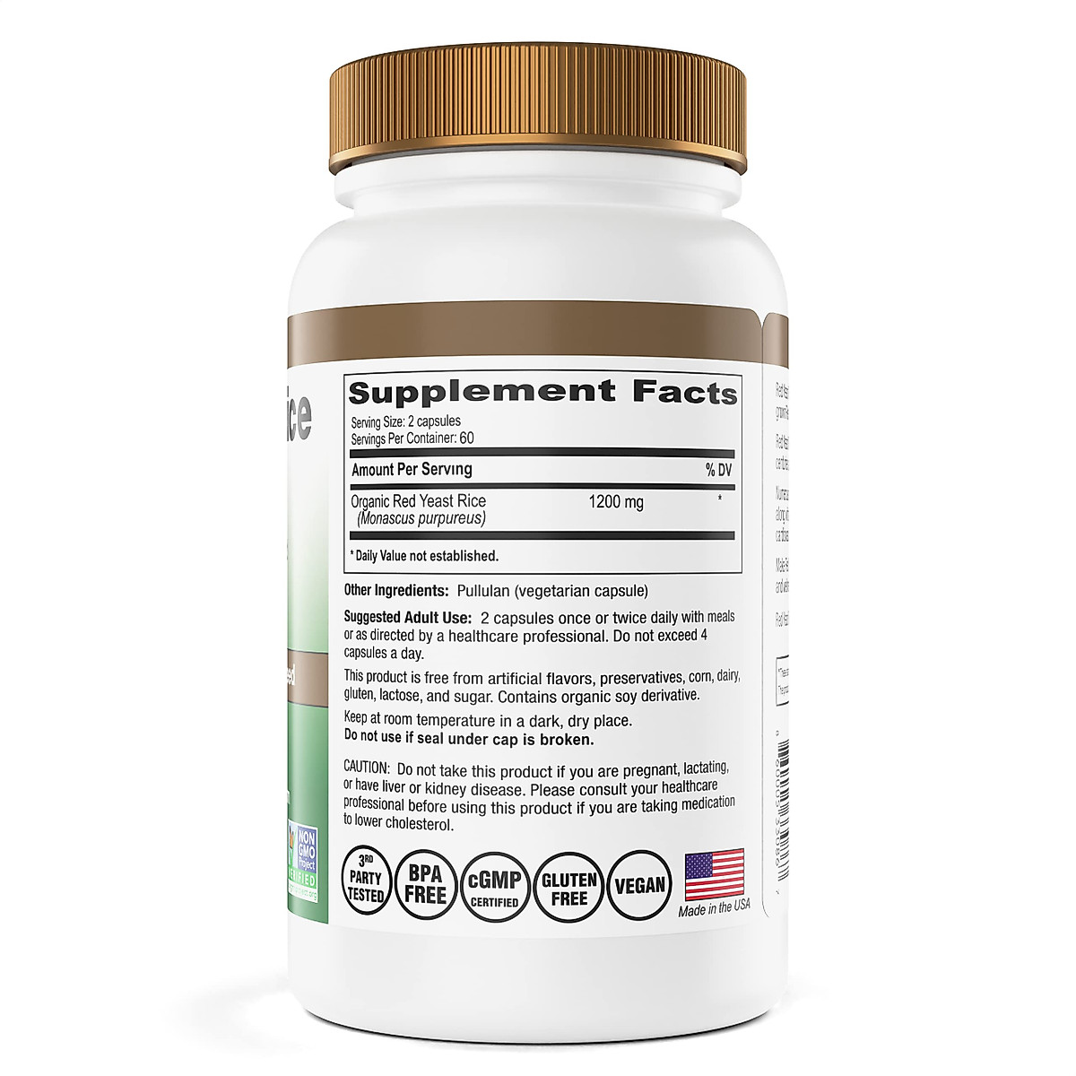 Red Yeast Rice Gold, Made with 600 mg Organic Red Yeast Rice - IP6 International - 120 Vegetarian Capsules