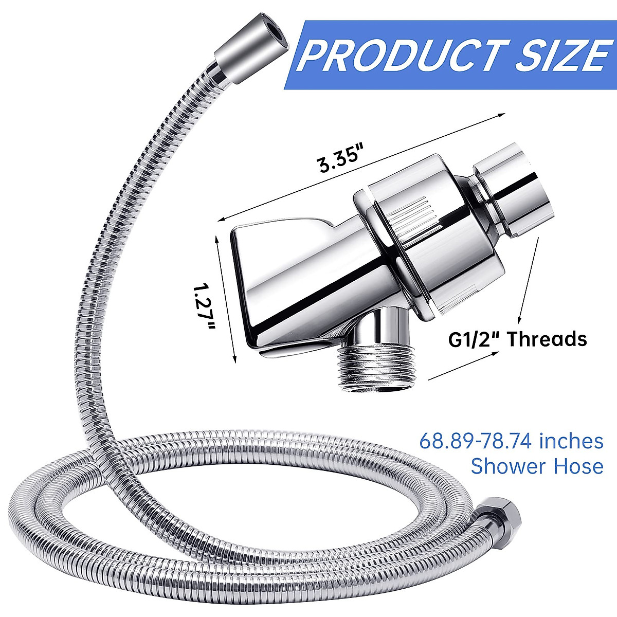 Shower Hose with Shower Arm Bracket,69 inch Stainless Steel Shower Hose Replacement,Adjustable Handheld Shower Arm Holder Shower Head Holder,Flexible Shower Head Hose and Holder with Brass Ball,Chrome