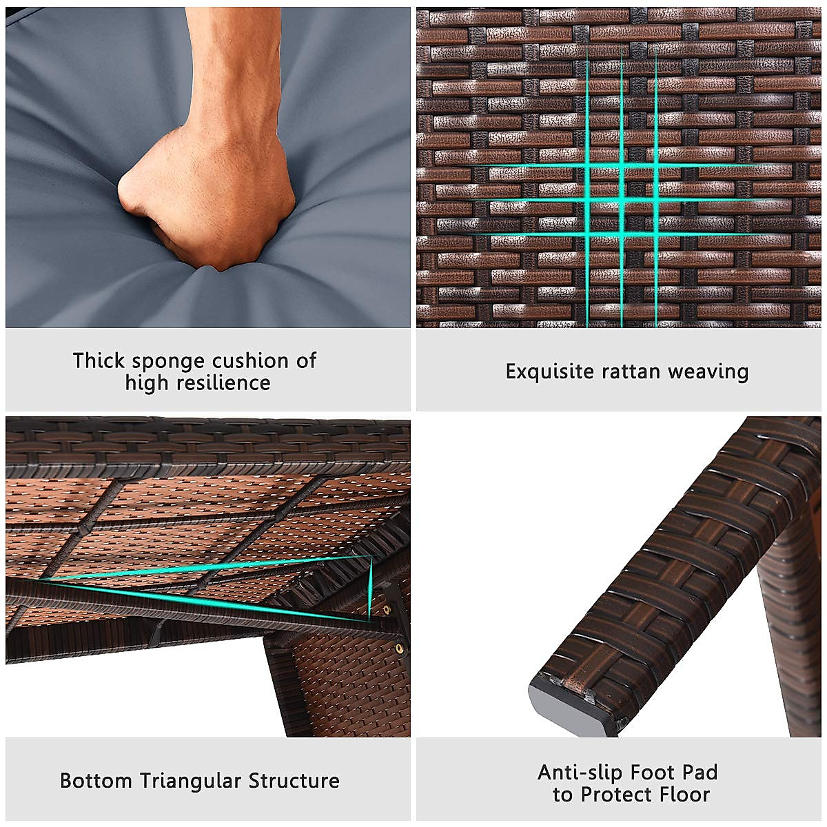 Moccha Patio Furniture Sets, Sectional Sofa Set, includes Lounge Chaise, Loveseat & Coffee Table, All Weather Rattan Wicker Couch w/Washable Seat Cushions, Patio Garden Lawn Backyard Furniture (Grey)