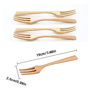 Wood Forks,AYFDISHS 5 Pieces Reusable Wooden Fork for Eating,7.5Inch Japanese Wood Salad Dinner Forks,Eco-friendly Wooden Flatware Set for Cooking, Dessert, Fruits, Salad
