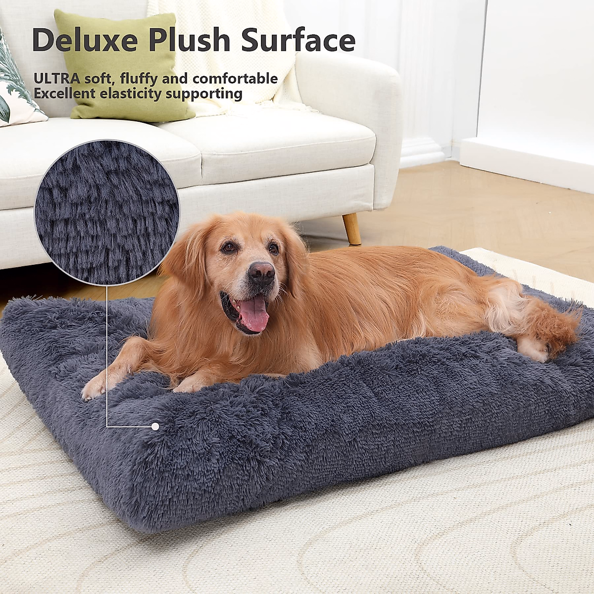 Vonabem Jumbo Dog Bed Washable with Removable Cover Waterproof, XXL Large Dog Crate Beds 48 inch, Plush Pet Beds Kennel Pad Dark Grey