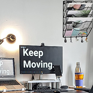 COSYAWN 5 Tier Wall File Holder with Hook, Hanging Mail Organizer Metal Chicken Wire Wall Mount Magazine Rack with Label Panel, Black