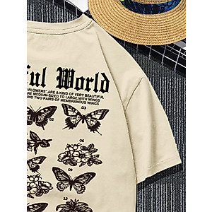 GORGLITTER Men's Graphic Print Short Sleeve T Shirt Round Neck Casual Tee Top Khaki Large