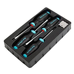 DURATECH Screwdriver Set, S2 Alloy Steel Phillips and Slotted Hexagon Screwdriver Set, 1 pc Stainless Steel Multi-Bit Key Chain, Hexagon Shaft, Storage Tray Included
