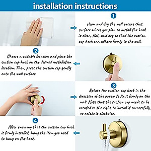 DGYB Suction Cup Hooks for Shower Set of 4 Gold Towel Hooks for Bathrooms SUS 304 Stainless Steel Shower Hooks for Loofah 15 Lb Bathroom Hooks for Towels