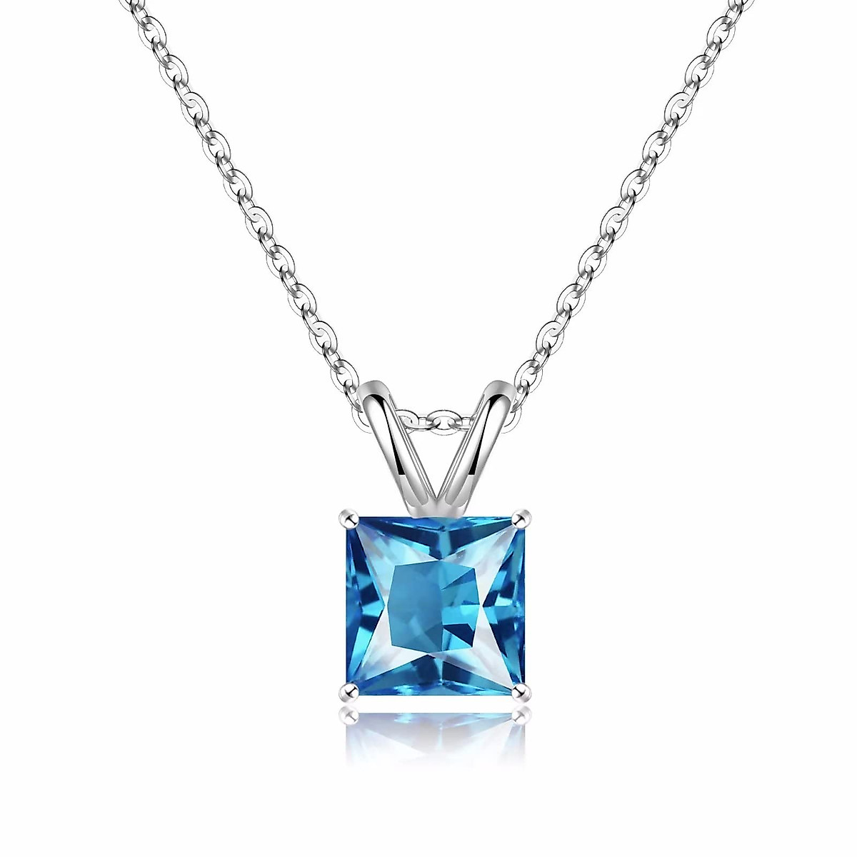 Iefil November Birthstone Necklaces for Women - Swiss Blue Topaz Necklace S925 Sterling Silver November Birthstone Jewelry for Women Mom Daughter November Birthday Gifts, Princess Cut Birthstone